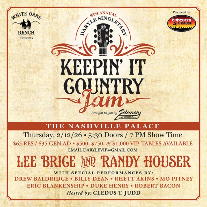 LEE BRICE & RANDY HOUSER SET TO HEADLINE 8TH ANNUAL DARYLE SINGLETARY ...